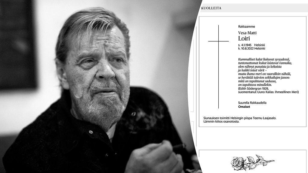 Vesa-Matti Loirin kuolinilmoitus julkaistiin Helsingin Sanomissa ...