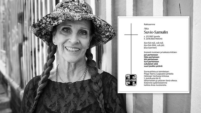 Aira Samulinin kuolinilmoitus julkaistiin Helsingin Sanomissa – mukana ...