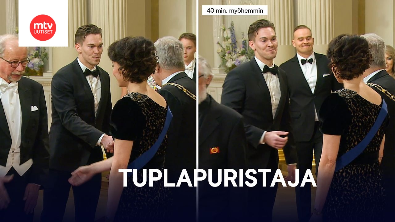 Linnan juhlien vieras saapui kättelemään presidenttiparin kahdesti ...